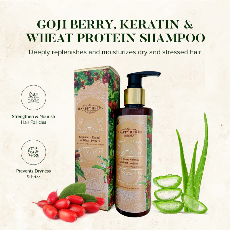Goji Berry, Keratin & Wheat Protein Shampoo - 200ml - Haappy Herbs
